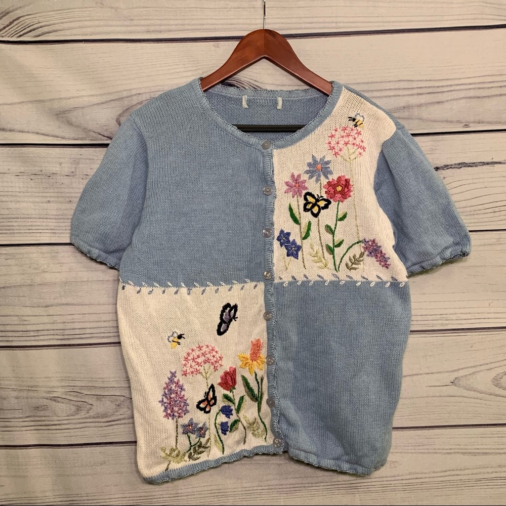 Vintage Granny Core Embroidered Floral Patchwork Card… - Gem